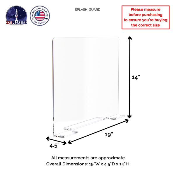 Square 19"W x 14"H Splash Guard with Feet Acrylic Sink Barrier – 321 ...
